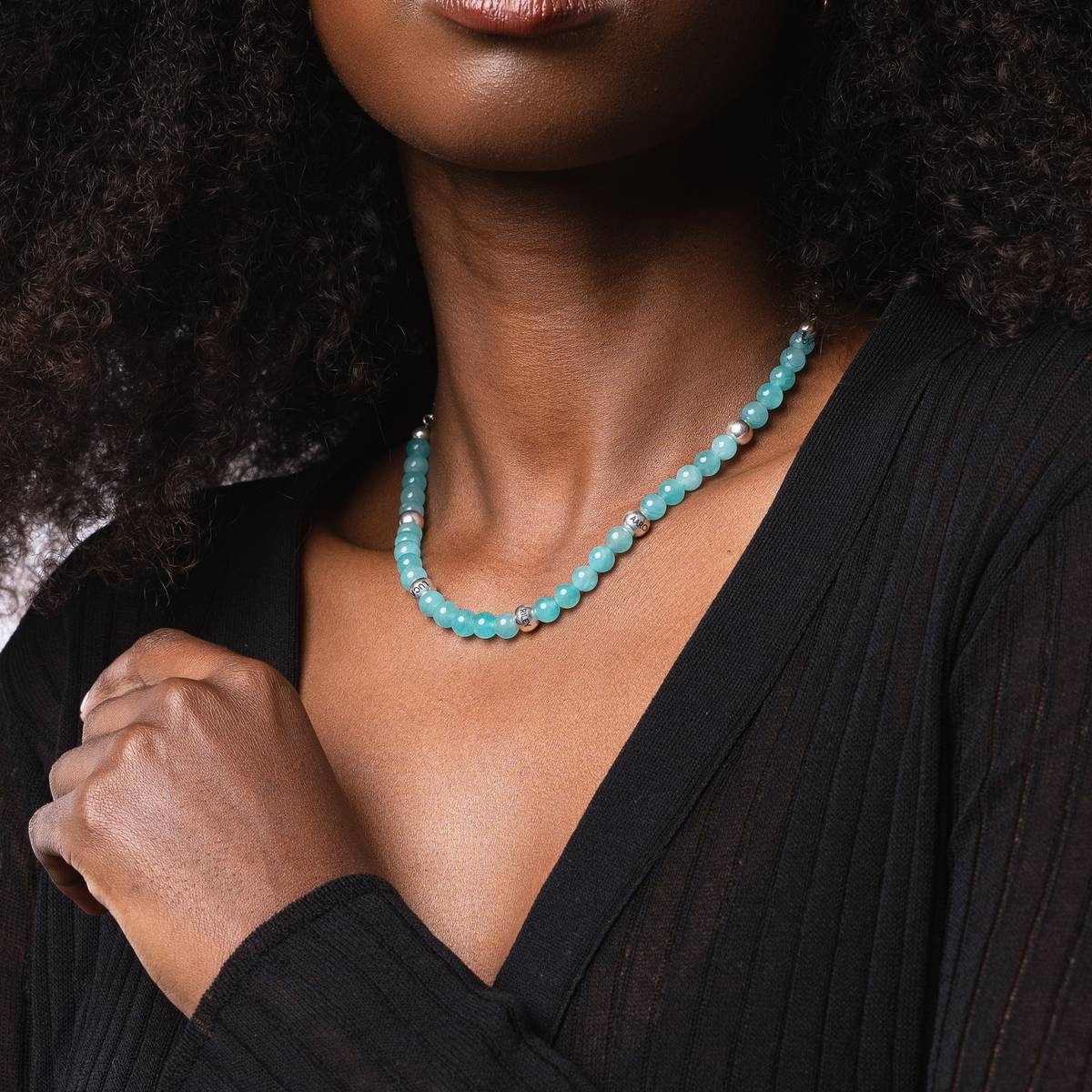 Amazonite Semi-Precious Balance Bead Necklace in Sterling Silver - MYKA