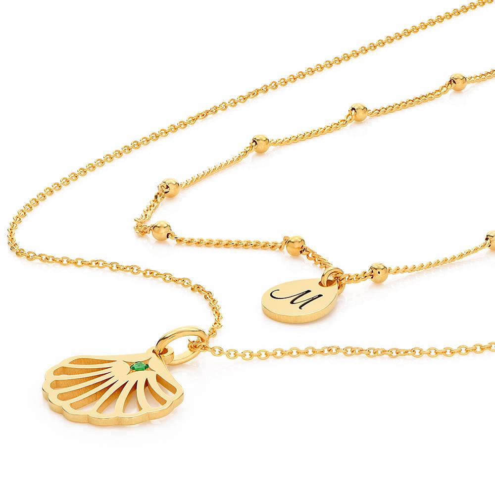 Ariel Shell Initial Necklace with Birthstone in 18ct Gold Plating | MYKA