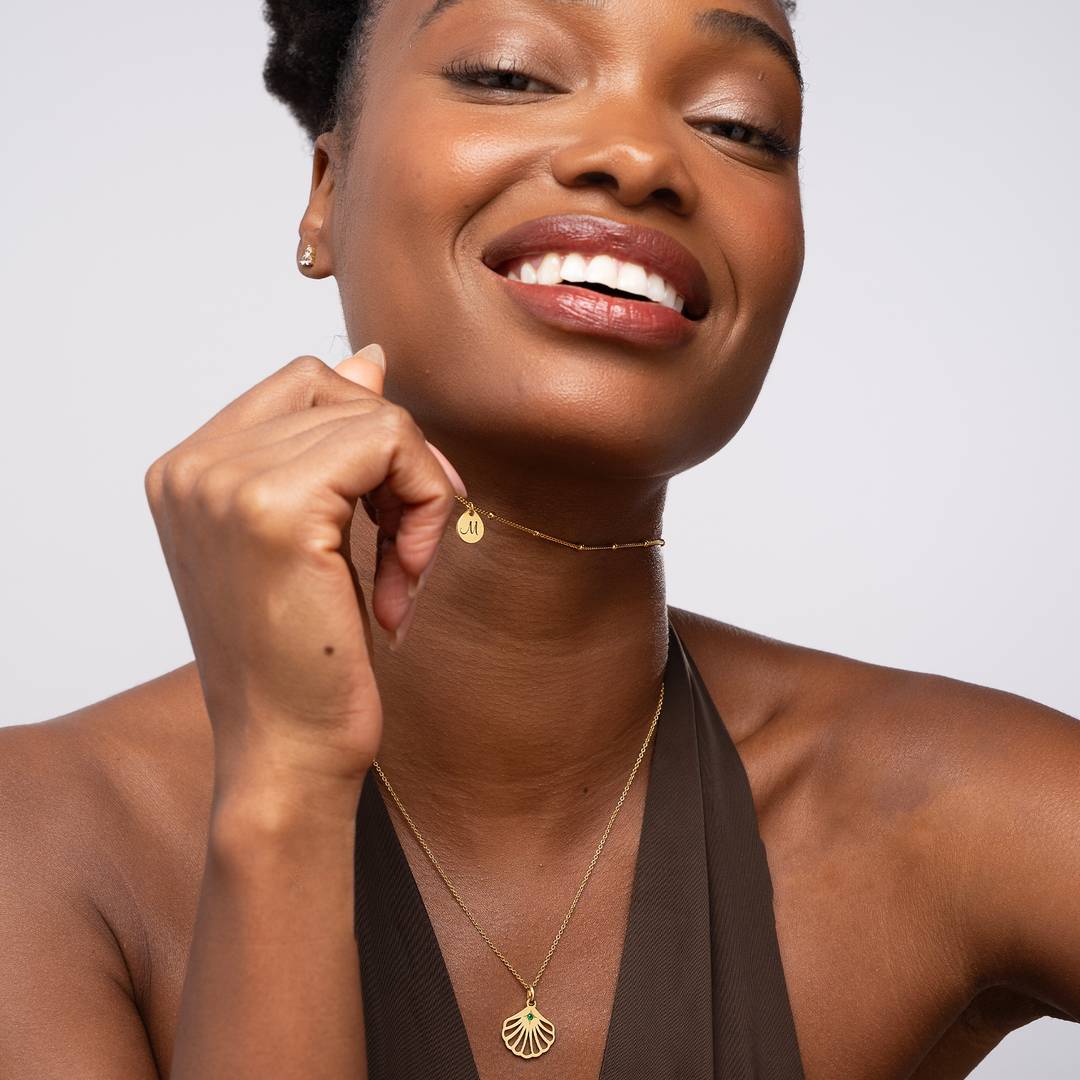 Ariel Shell Initial Necklace with Birthstone in 18ct Gold Vermeil | MYKA