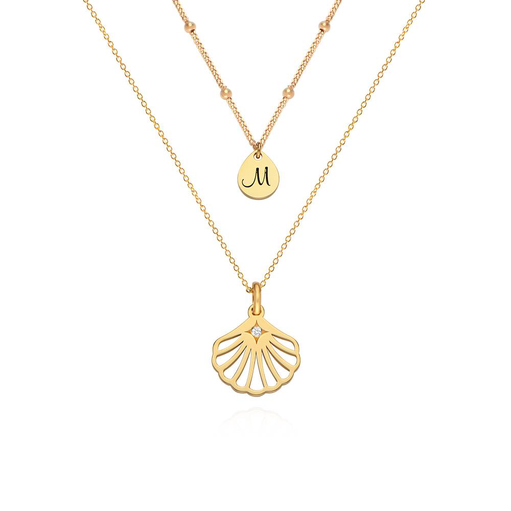 Ariel Shell Initial Necklace with Diamond in 18ct Gold Plating - MYKA
