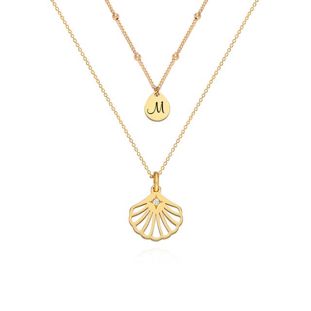 Ariel Shell Initial Necklace with Diamond in 18K Gold Plating - MYKA