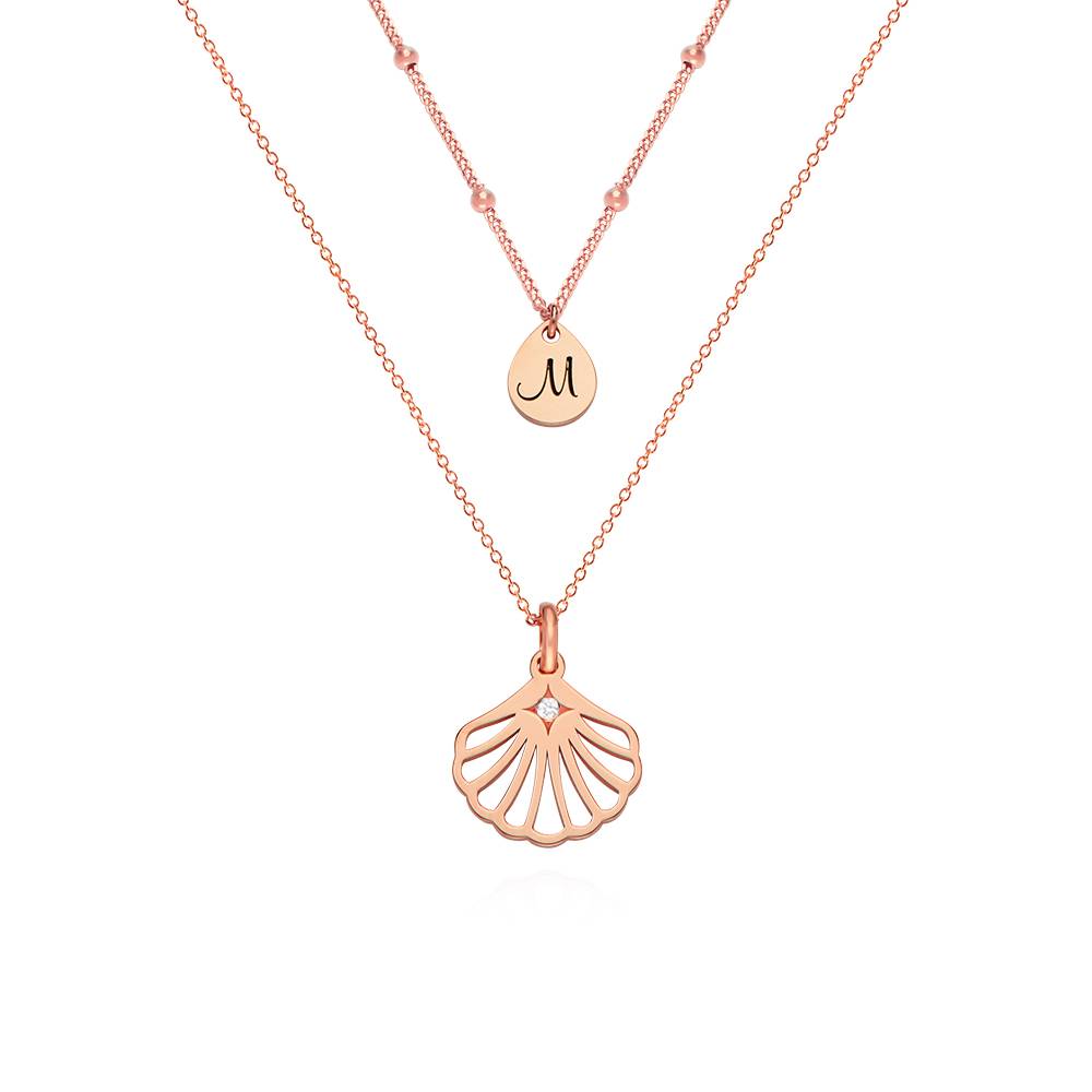 Ariel Shell Initial Necklace with Diamond in 18ct Rose Gold Plating | MYKA