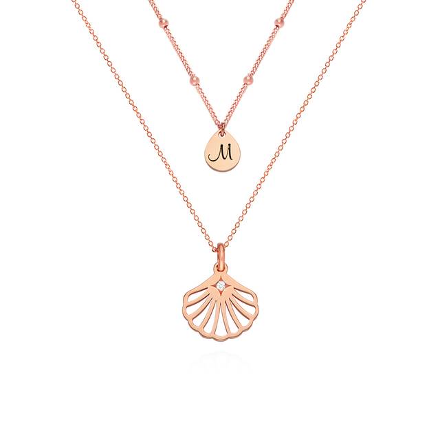 Ariel Shell Initial Necklace with Diamond in 18ct Rose Gold Plating | MYKA