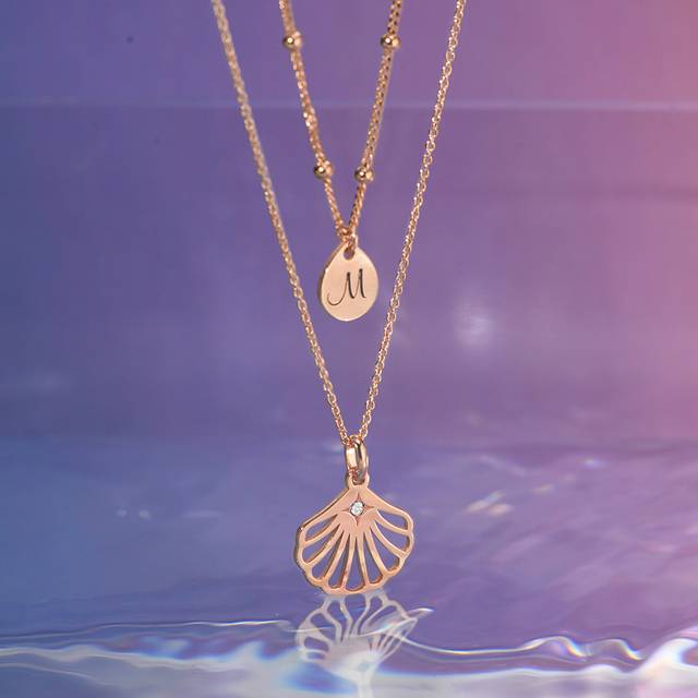 Ariel Shell Initial Necklace with Diamond in 18ct Rose Gold Plating | MYKA