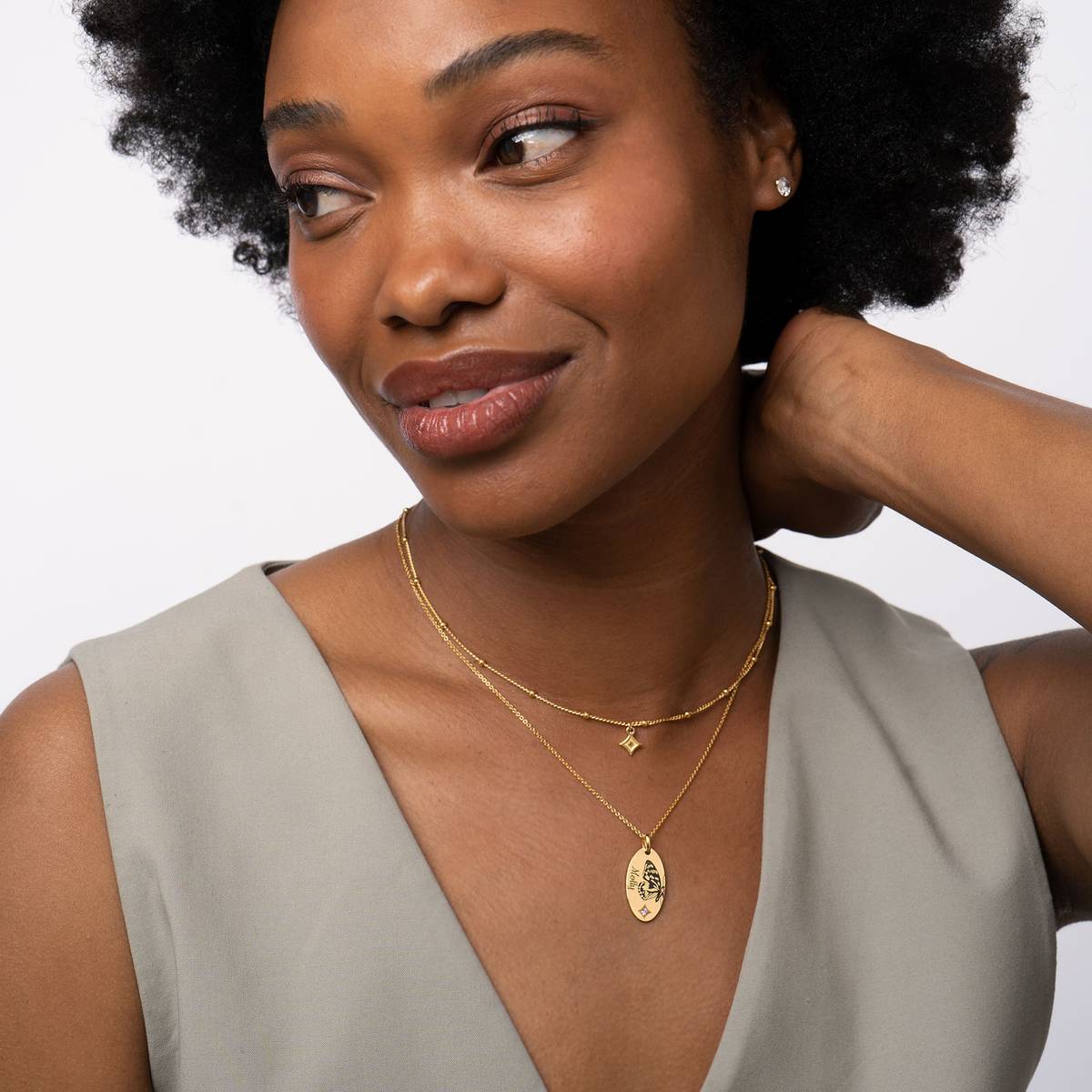 Birth Butterfly & Stone Layered Necklace in 18ct Gold Vermeil | MYKA
