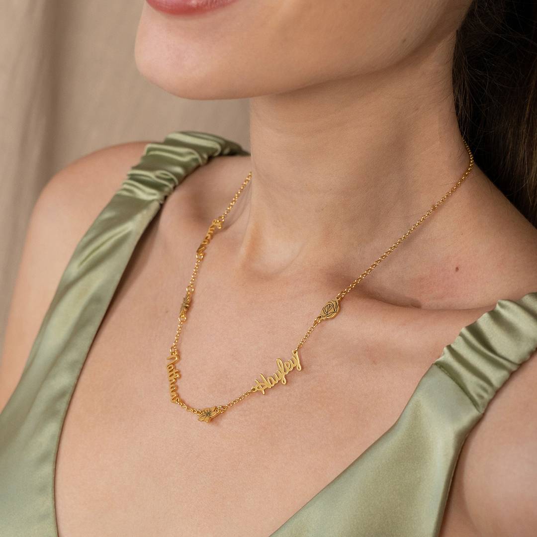 Blooming Birth Flower Multi Name Necklace in 18ct Gold Plating | MYKA