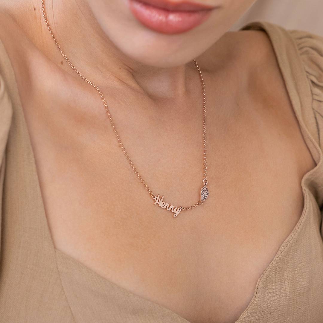 Blooming Birth Flower Multi Name Necklace in 18ct Rose Gold Plating | MYKA