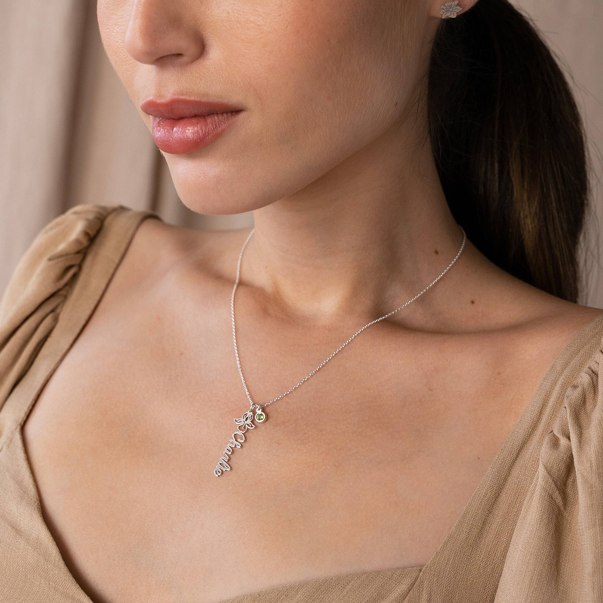 Blooming Birth Flower Name Necklace with Birthstone in Sterling Silver ...