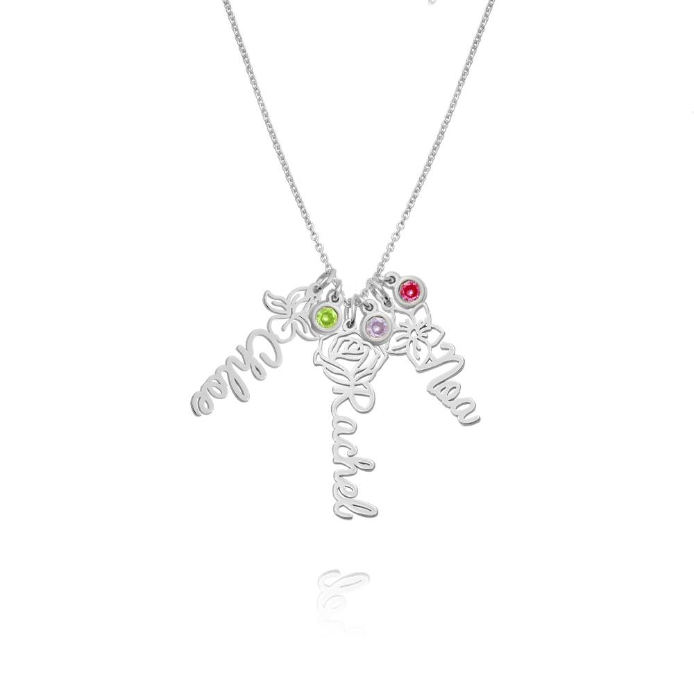 Blooming Birth Flower Name Necklace with Birthstone in Sterling Silver ...