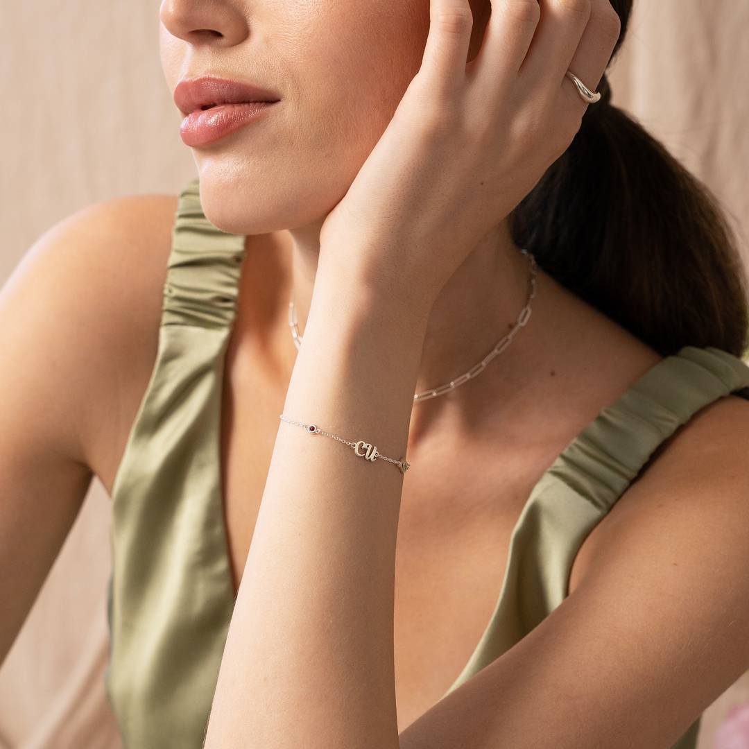 Bridget Evil Eye Initial Bracelet / Anklet with Gemstone in Sterling ...