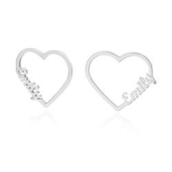 Pendientes de Contorno de Corazón con Dos Nombres en Plata Esterlina | MYKA