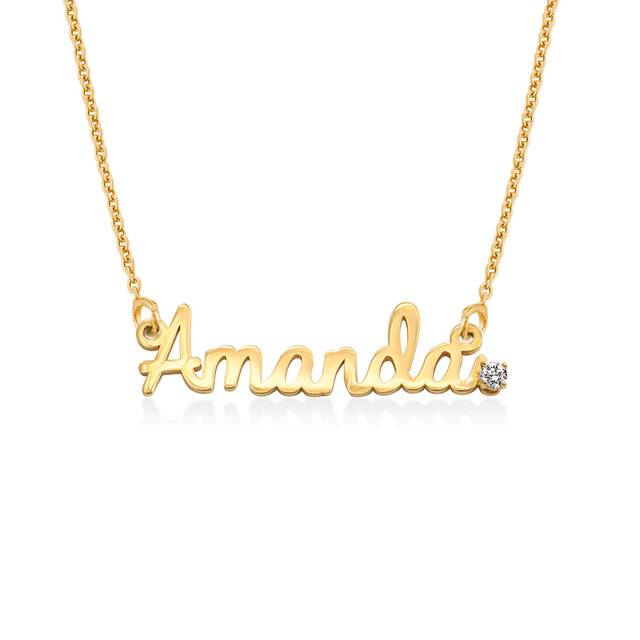 Collier prénom en cursive avec diamant en Plaqué Or - MYKA