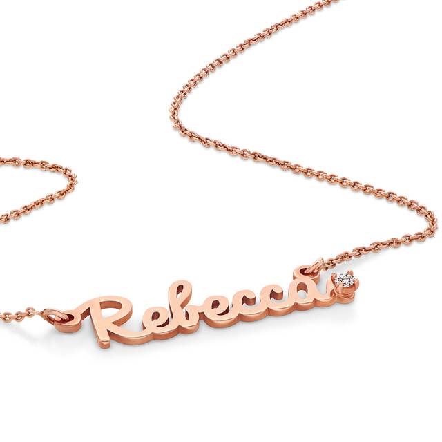 Personalized Cursive Name Necklace with Diamond in 18K Rose Gold ...