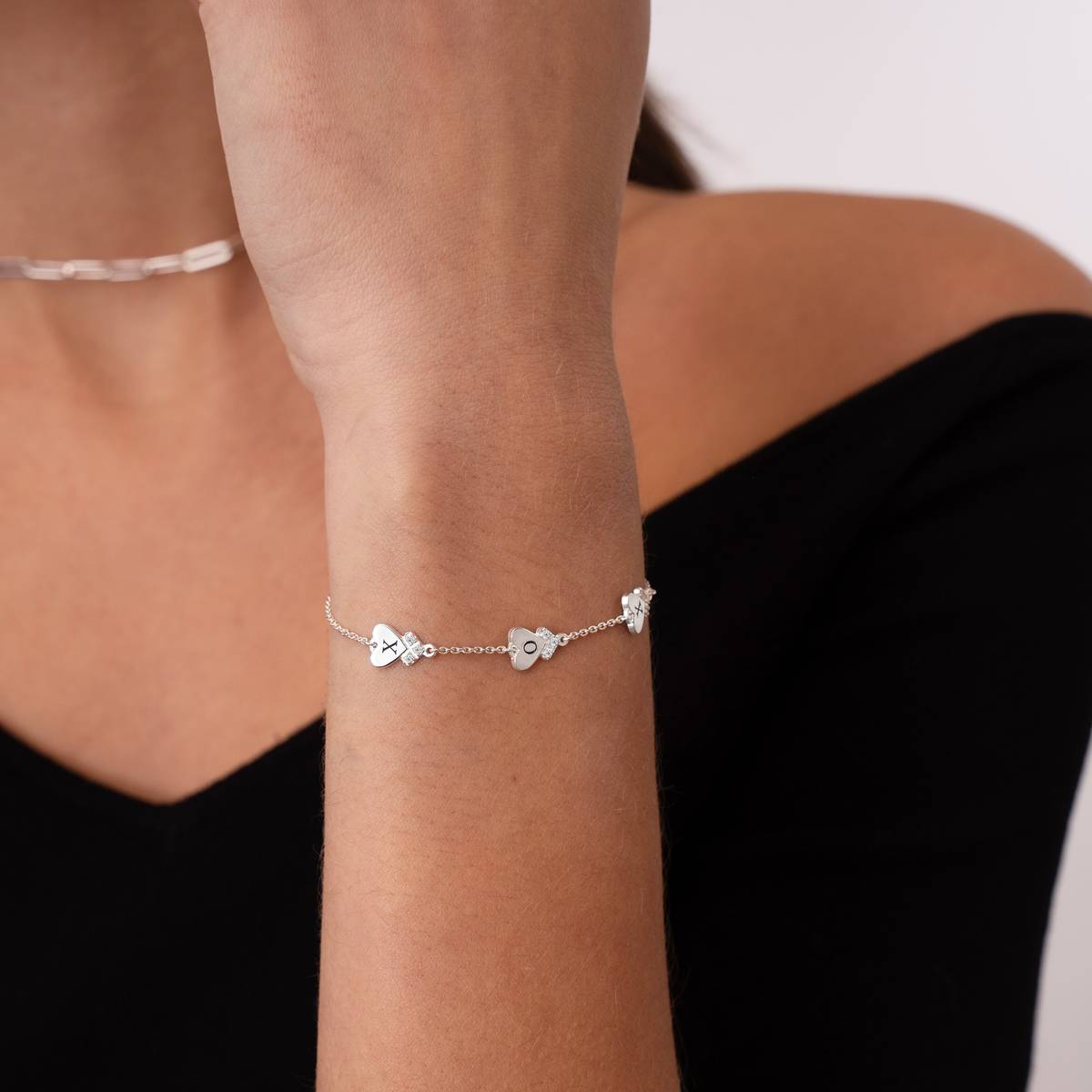 Dakota Heart Initial Bracelet with Diamonds in Sterling Silver - MYKA