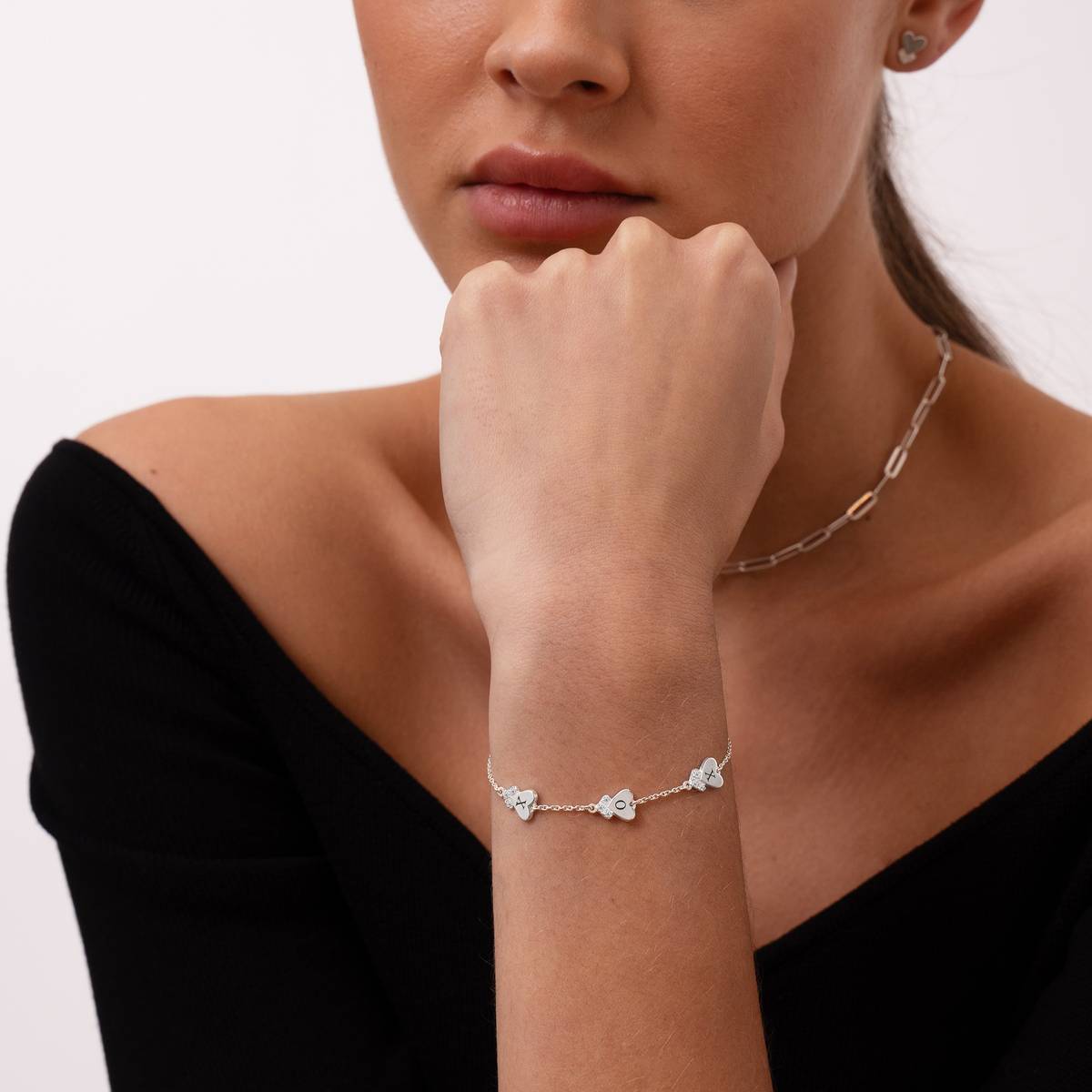 Dakota Heart Initial Bracelet with Diamonds in Sterling Silver - MYKA