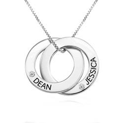 Russian Ring Necklace with 2 Rings and Diamonds in Sterling Silver - MYKA
