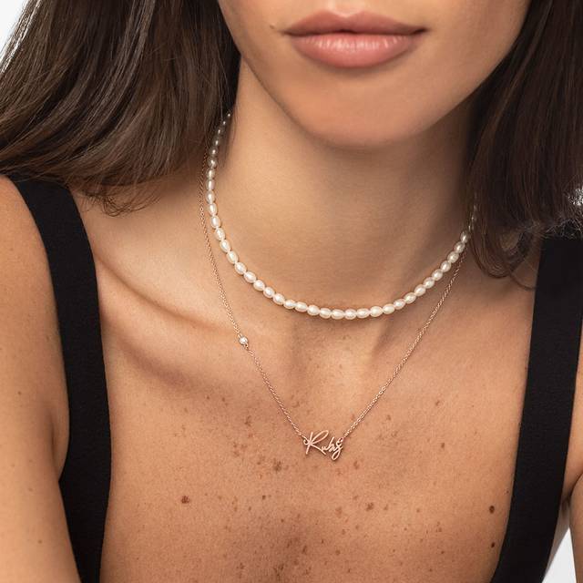 Paris Name Necklace with Diamond in 18K Rose Gold Vermeil - MYKA