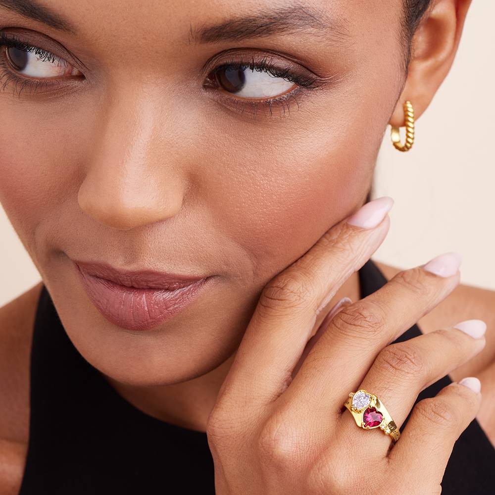 Evermore Promise Ring with CZ Heart Stones in 18ct Gold Vermeil | MYKA