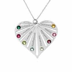 Collar de la Familia con Piedras de Nacimiento en Oro Blanco 10K - MYKA