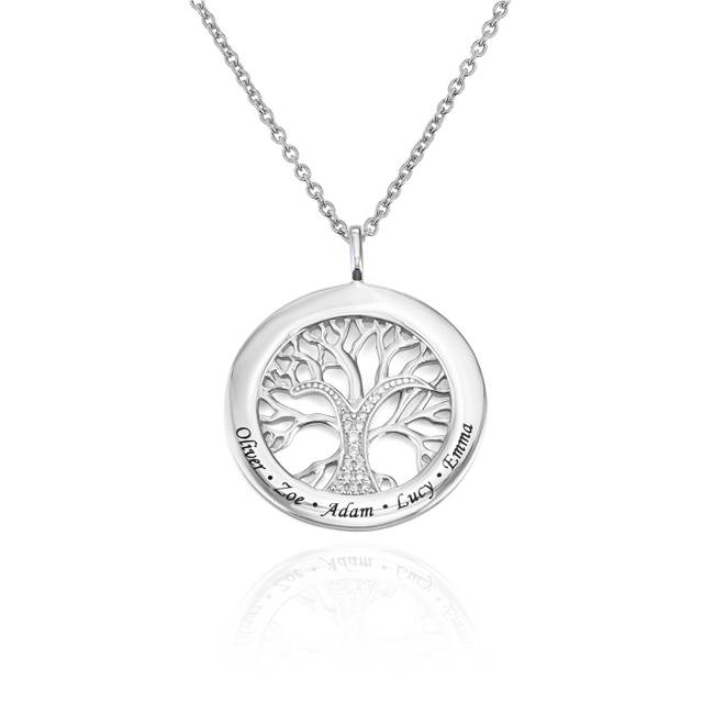 Family Tree Circle Necklace with Cubic Zirconia in Sterling Silver | MYKA