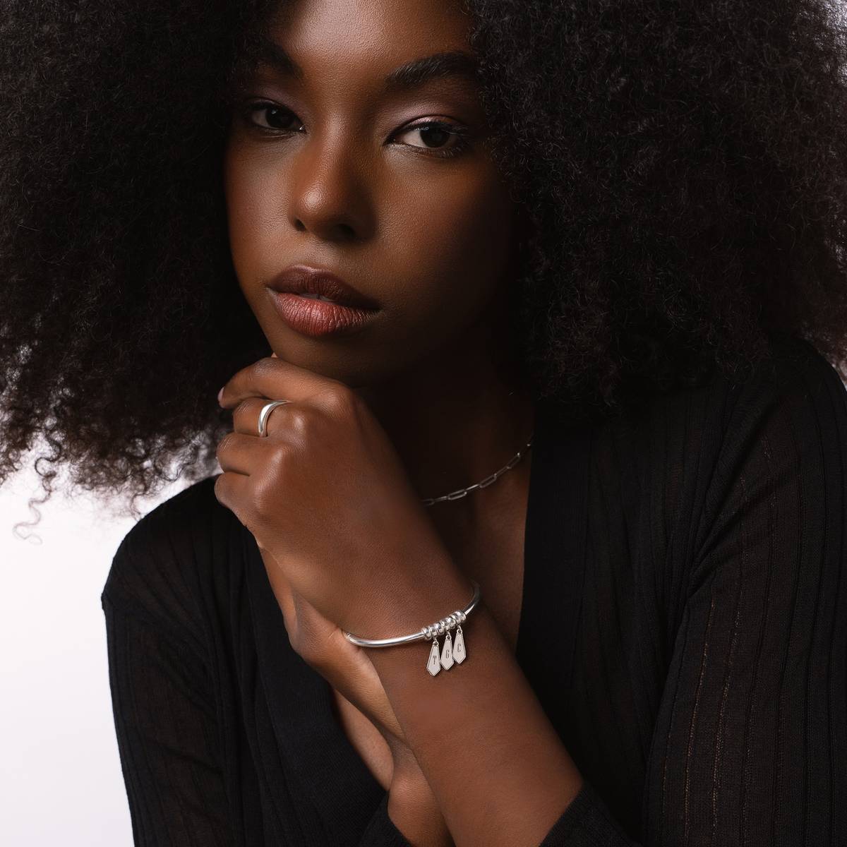 Gia Drop Initial Bangle Bracelet in Sterling Silver - MYKA