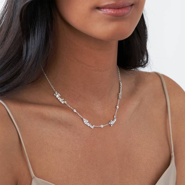 Heritage Multiple Name Necklace With 010ct Diamonds In Sterling Silver
