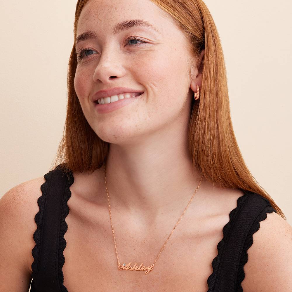 Hollywood Small Name Necklace with 0.05ct Diamond in 18ct Rose Gold ...