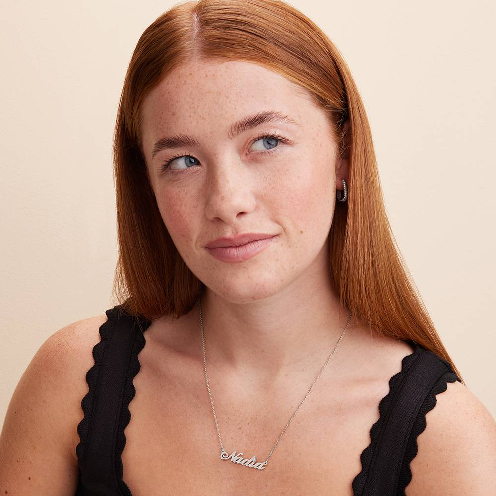 Hollywood Small Name Necklace with 0.05ct Diamond in Sterling Silver | MYKA