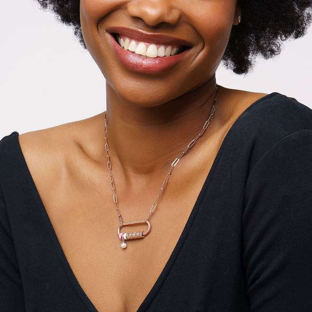 Linda Carabiner Necklace with Pearl in 18ct Rose Gold Plating | MYKA