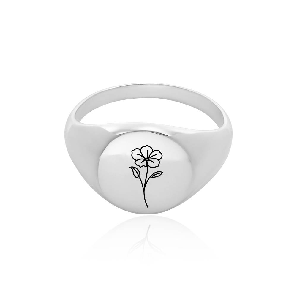 Prairie Birth Flower Signet Ring in Sterling Silver | MYKA
