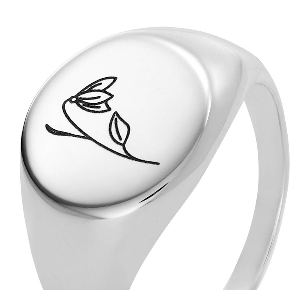 Prairie Birth Flower Signet Ring in Sterling Silver - MYKA