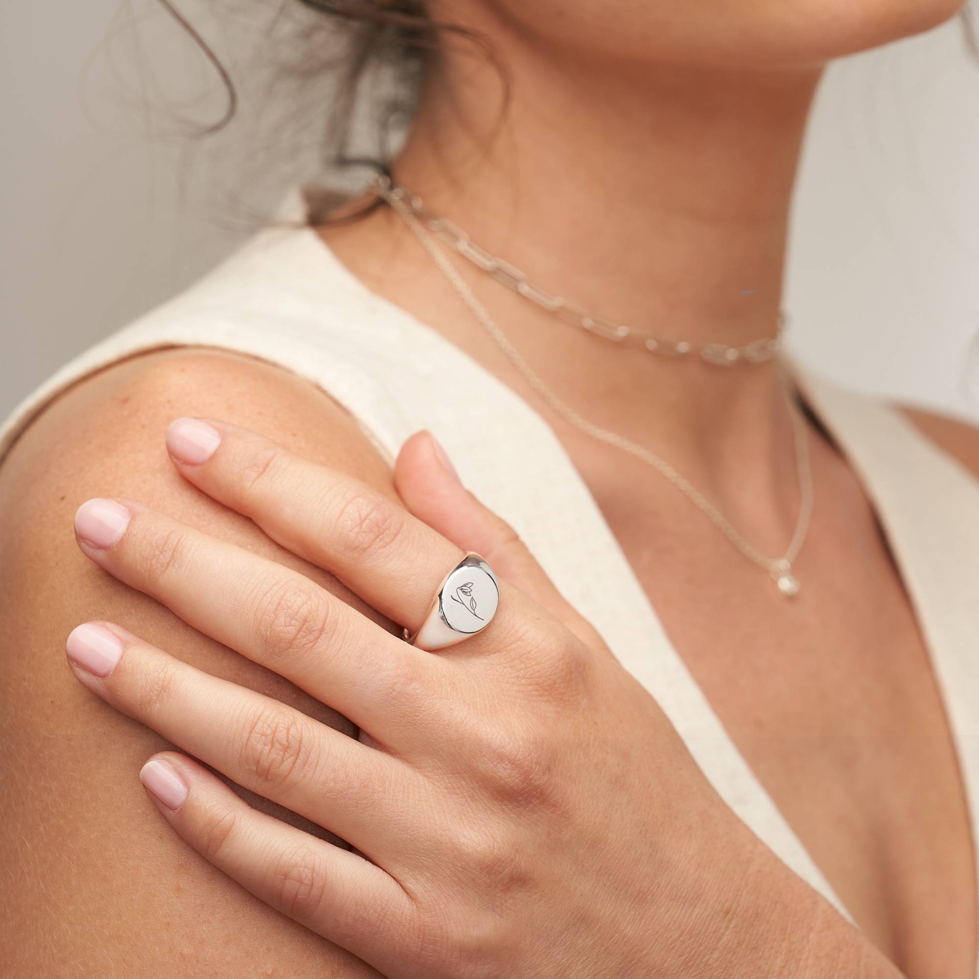 Prairie Birth Flower Signet Ring in Sterling Silver - MYKA