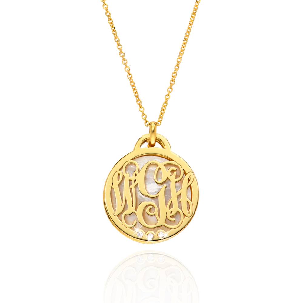 Monogram Initials Necklace with Semi-Precious Stone and Diamonds in 18K ...