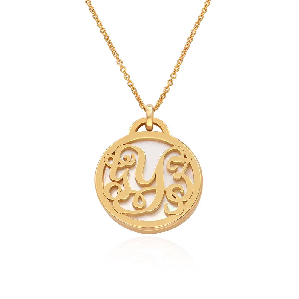 Monogram Initials Necklace with Semi Precious Stone in 18ct Gold ...