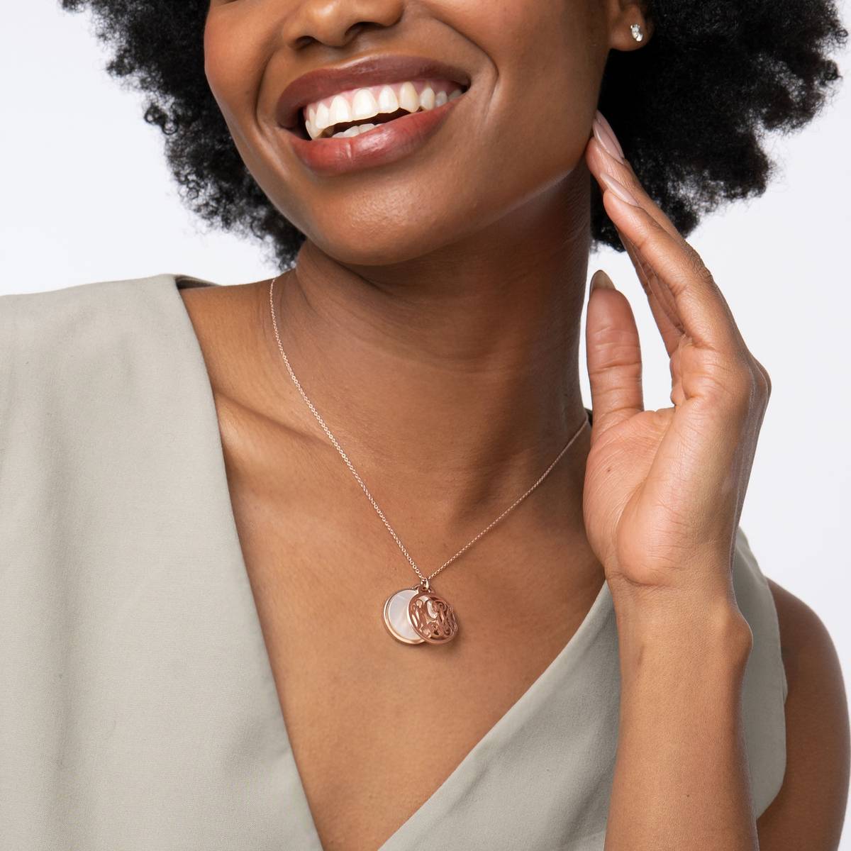 Monogram Initials Necklace with Semi Precious Stone in 18K Rose Gold ...