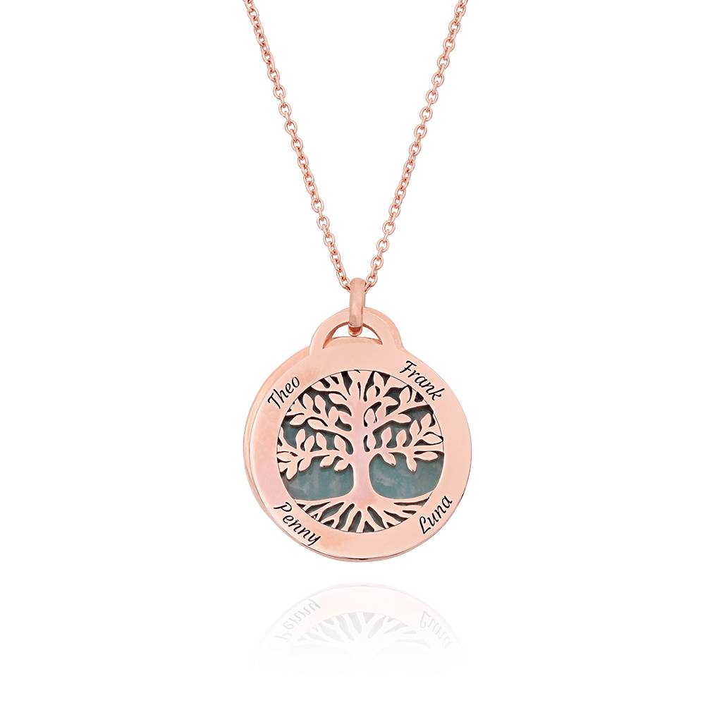 Personalized Family Tree Necklace with Semi-Precious Stone in 18K Rose ...