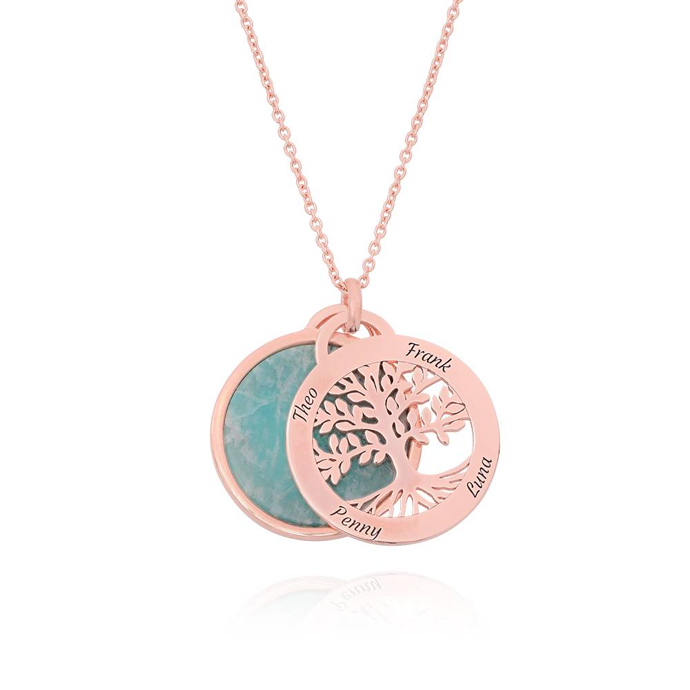 Personalized Family Tree Necklace with Semi-Precious Stone in 18K Rose ...