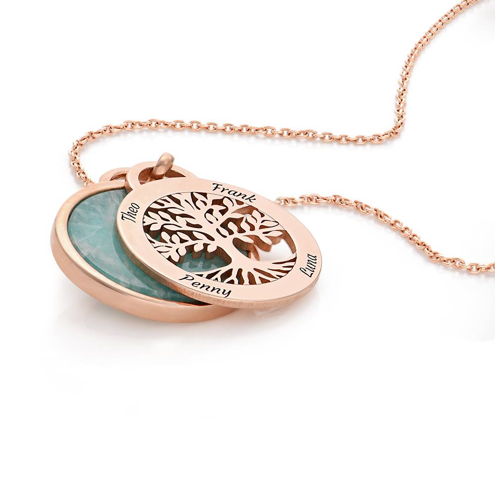 Personalized Family Tree Necklace with Semi-Precious Stone in 18K Rose ...