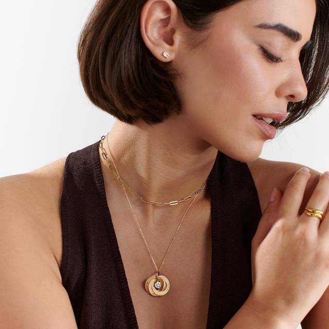 Russian Ring Necklace with 1CT Lab Diamond in 10K Solid Yellow Gold - MYKA