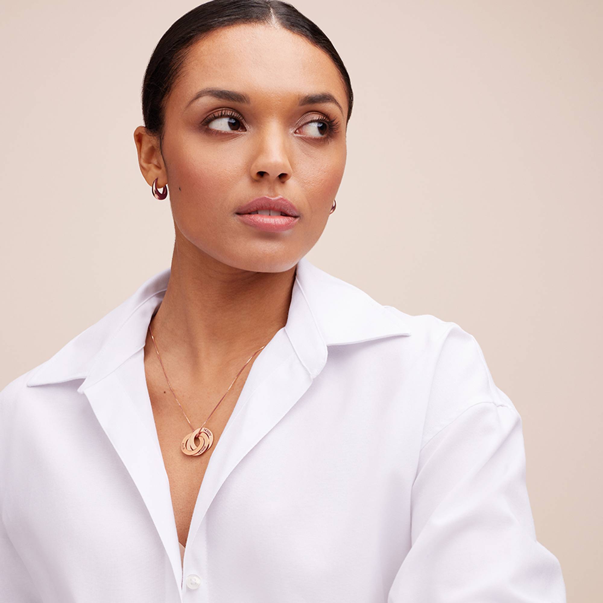 Russische Ring Ketting met 3 Ringen in 18k Rosé Verguld | MYKA