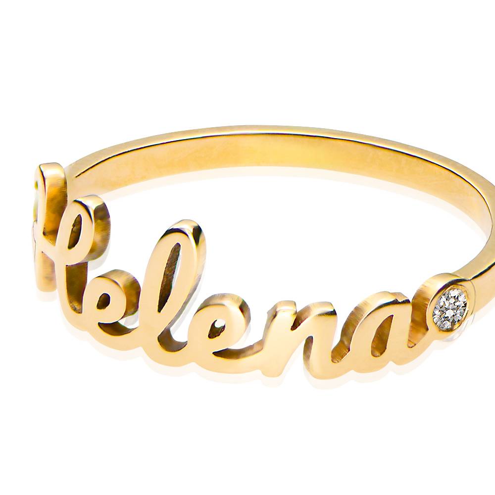Script Name Ring with Diamond in 18K Gold Plating - MYKA