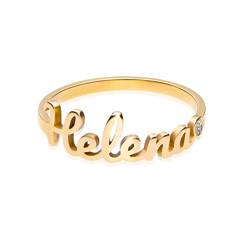 Script Name Ring with Diamond in 18K Gold Plating - MYKA