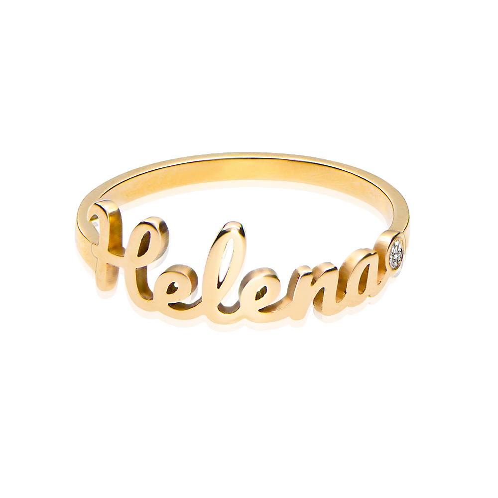 Script Name Ring with Diamond in 18K Gold Plating - MYKA