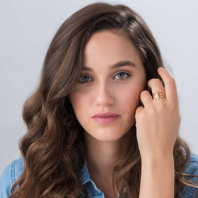 Script Triple Name Ring in 14K Solid Yellow Gold - MYKA