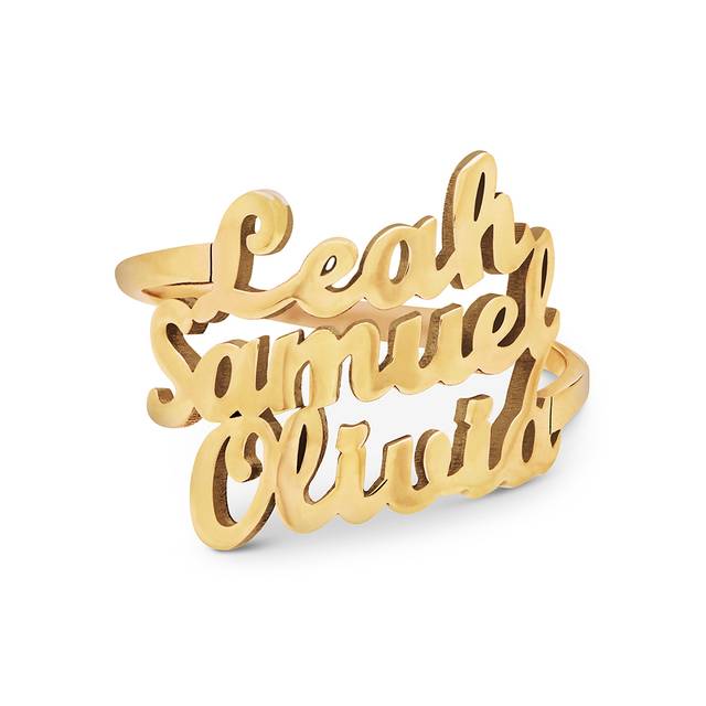 Script Triple Name Ring in 14K Solid Yellow Gold - MYKA