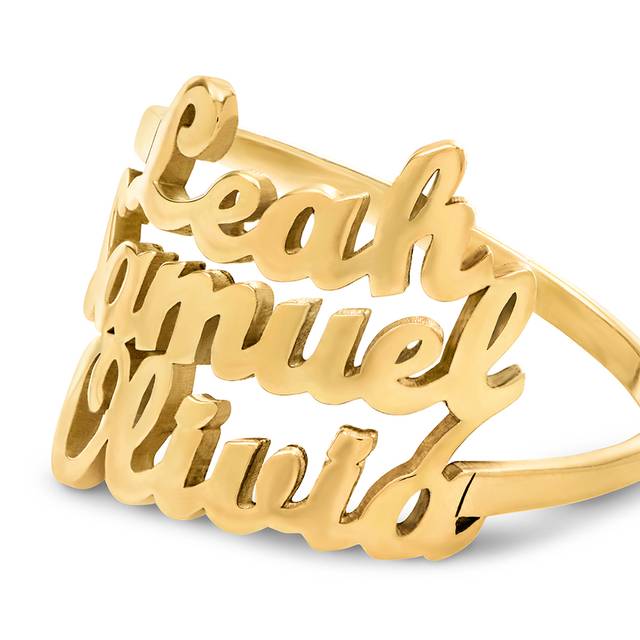 Script Triple Name Ring in 14K Solid Yellow Gold - MYKA