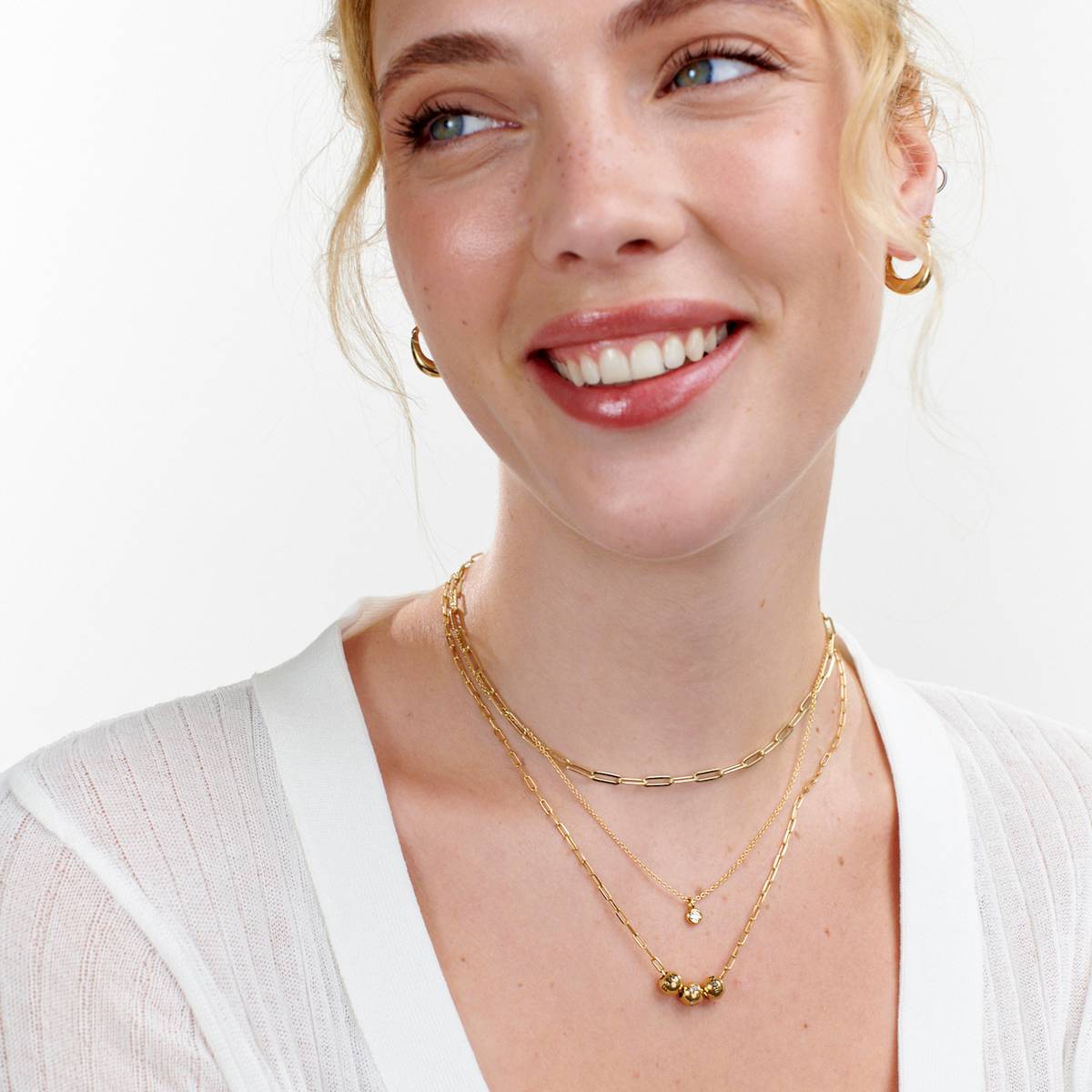 The Balance Bead Necklace with 0.08CT Diamond Bead in Gold Plating - MYKA