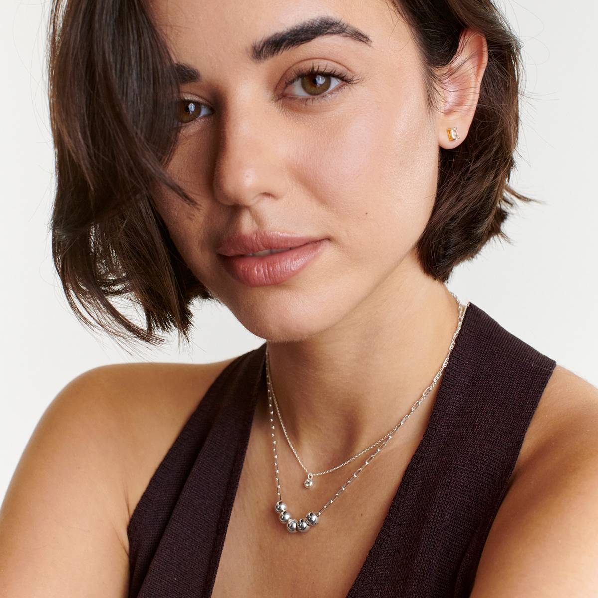 The Balance Bead Necklace with 0.08CT Diamond Bead in Sterling Silver ...