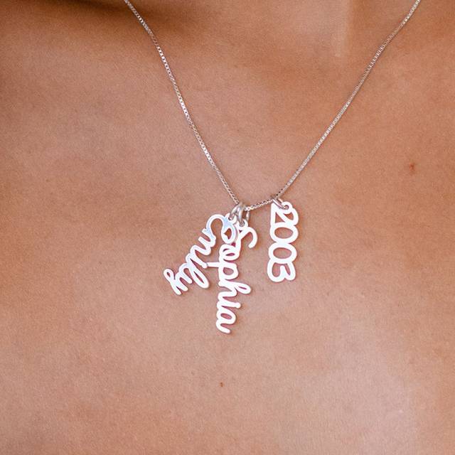 Vertical Cursive Name Necklace in Sterling Silver - MYKA