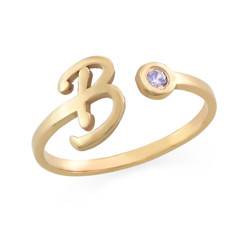Initial Open Promise Ring with Birthstone in 18ct Gold Plating - MYKA